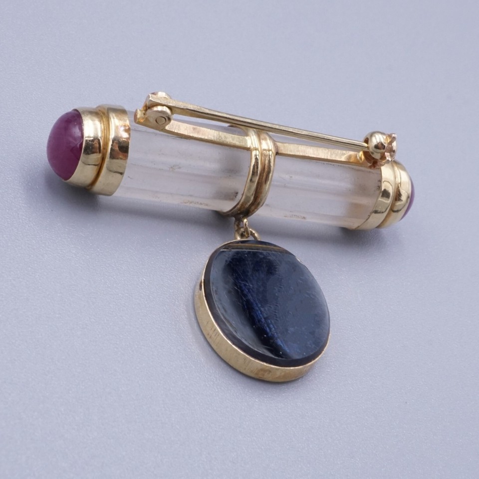 Unsigned 14k Yellow Gold Trianon Style Rock Crystal Ruby Brooch | eBay