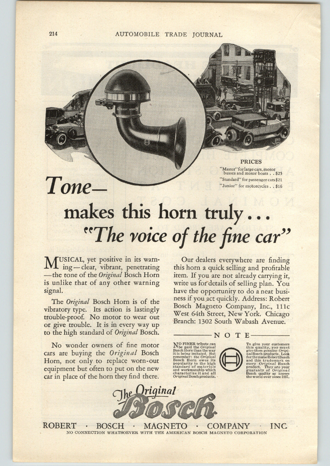 1926 Paper Ad Original Bosch Car Horn Robert Bosch Magneto Company ...