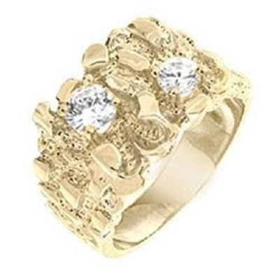 18K GOLD EP CZ ROUND CUT MENS NUGGET RING size 10 or T 1/2 other sizes ...