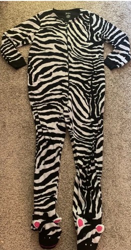 Nick & Nora Zebra Pajamas M Medium Footie Footed One Piece Womens Cozy ...