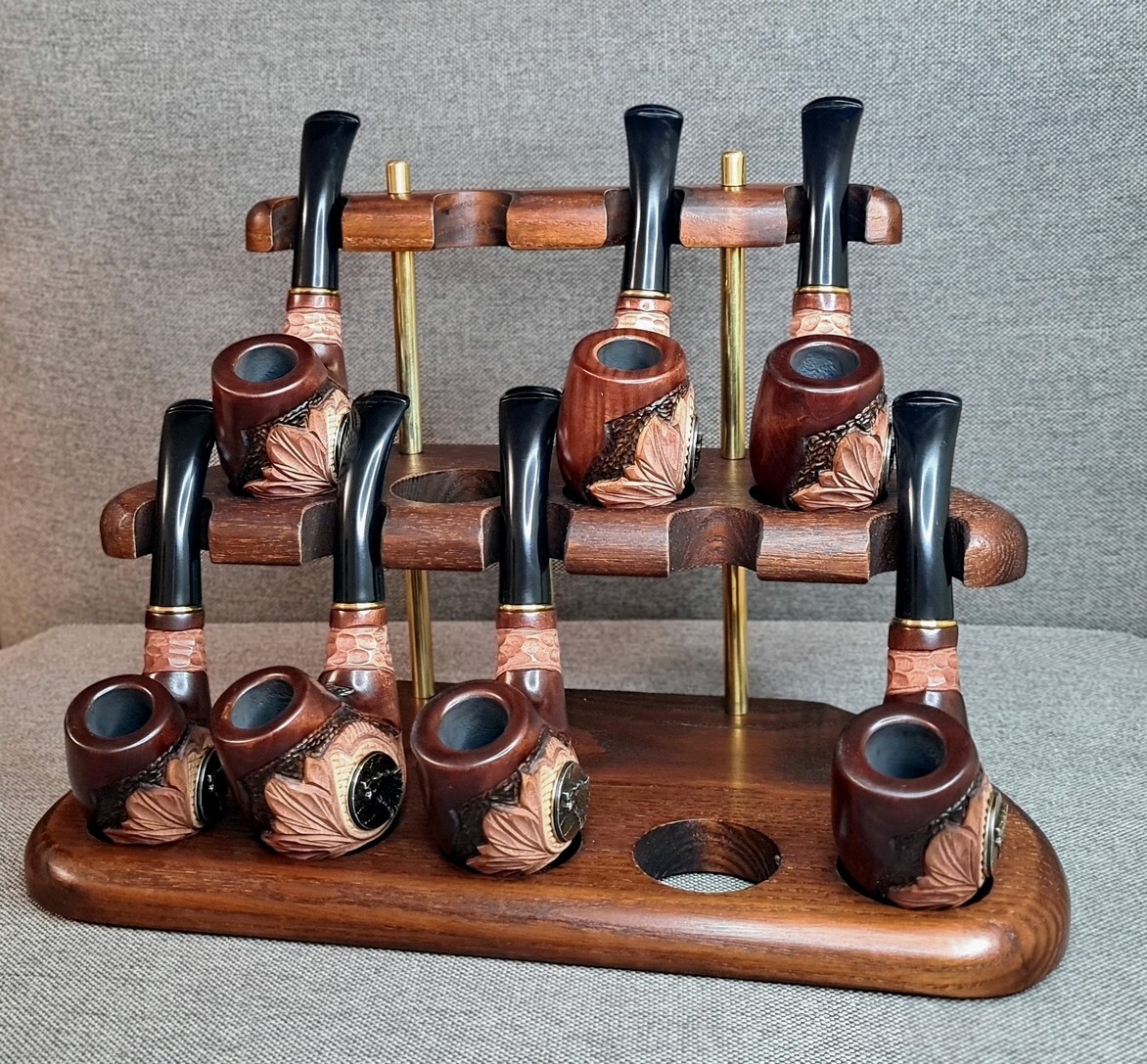 Pipe Stand for 9 Smoking Bowls - Wooden Pipe Holder - Tobacco Pipe Rack ...