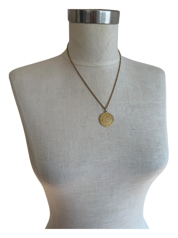 Vintage 14k Gold Aztec Calendar Medallion Coin Sun Stone Pendant ...