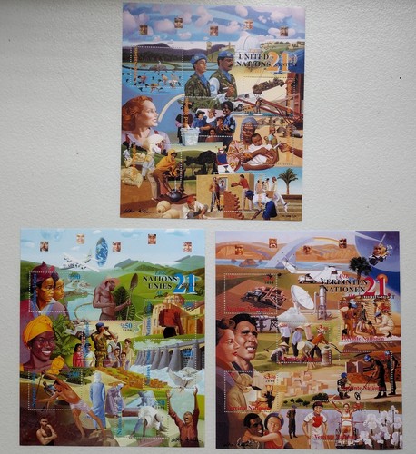 UN 2000 OUR WORLD SOUVENIR SHEETS MNH All 3 Agencies NY Geneva Vienna ...