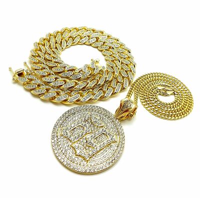 GOLD ICED TEKASHI 69 MEDALLION PENDANT CUBAN CHAIN NECKLACE HIP HOP | eBay