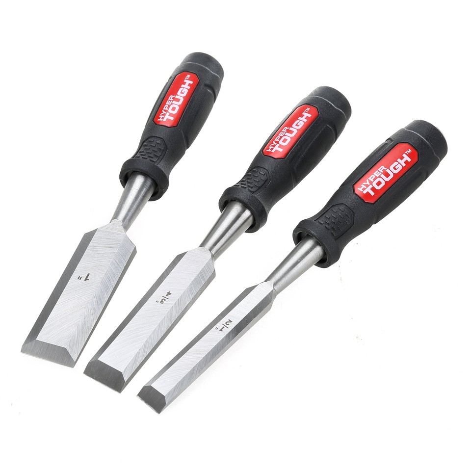 3-piece wood chisel set with strike cap, comfort grip handle, with ...