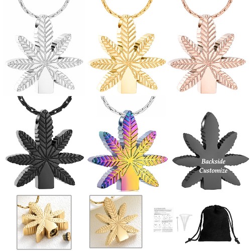 Stainless Steel Marijuana Leaves Memorial Necklace For Cremation Ashes ...