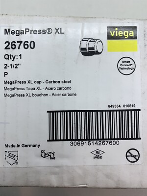2-1/2” Viega 26760 MegaPress Cap 4856.1XL Carbon Steel Press Pipe ...