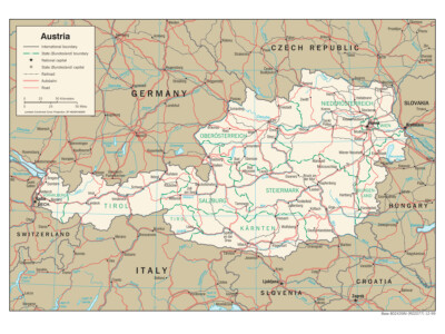 Austria Road Highway Transportation Transport Map Country Nation Print ...