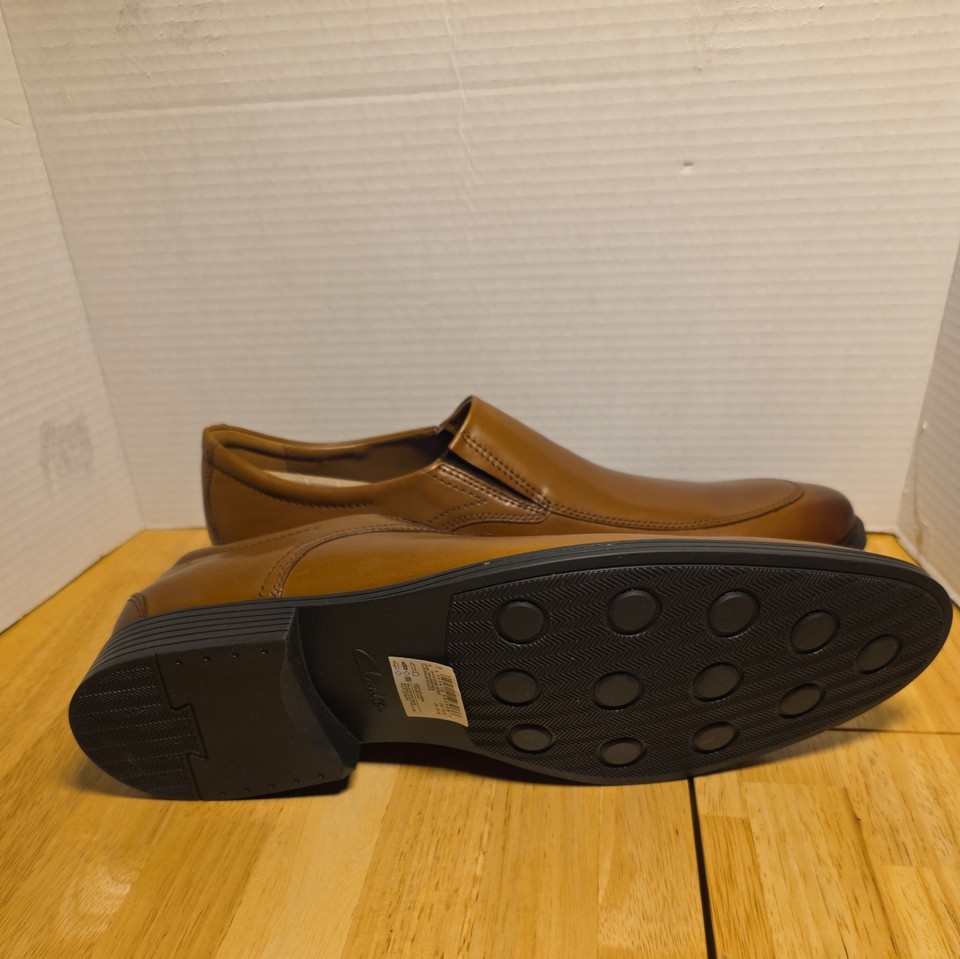 New Clarks Whiddon Step Shoes Dress Dark Tan Leather Slip-On Mens 14 ...
