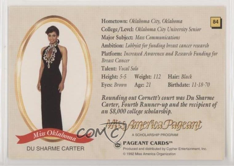 1992 Miss America Pageant Cards Miss Oklahoma Du Sharme Carter #84 0b5 ...