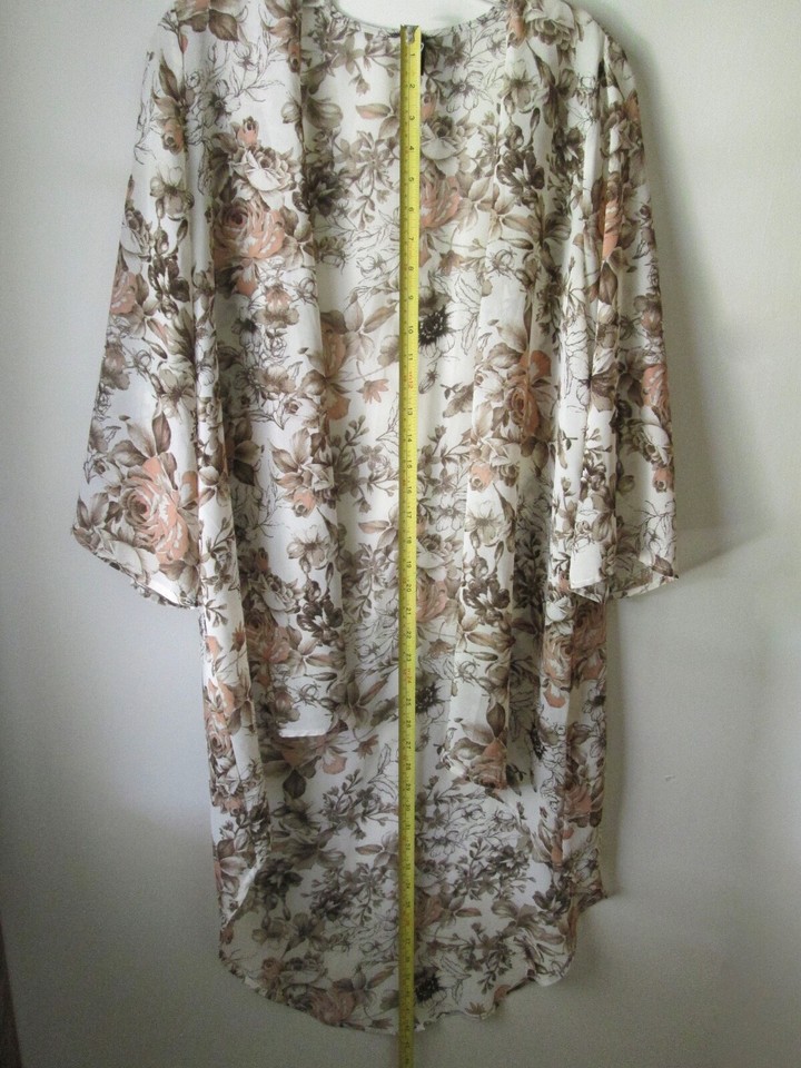 Vtg. WINDSOR Semi-Sheer Duster Pink/Brown Floral Design Open Front ...
