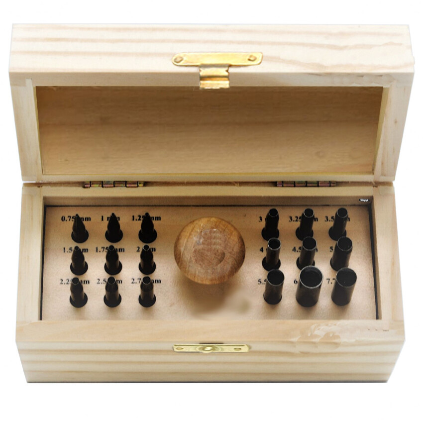 Bezel Setting Tools Punch Set with 18 punches in Wood Box sizes 0.75mm ...
