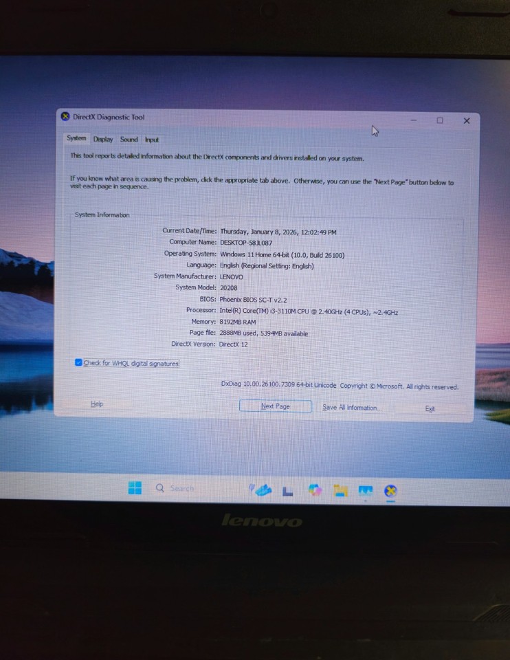 Lenovo B590-Intel i3-3110m - 8GB Ram - 256Gb M.2 SSD - Windows 11 ...