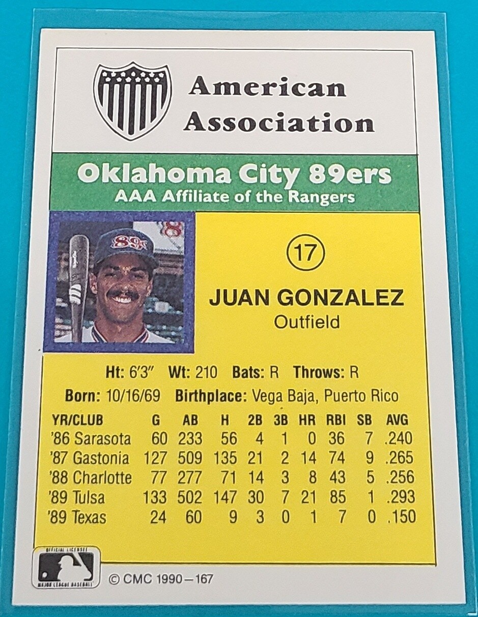 1990 CMC American Association RC #17 Juan Gonzalez Baseball Card O5 | eBay