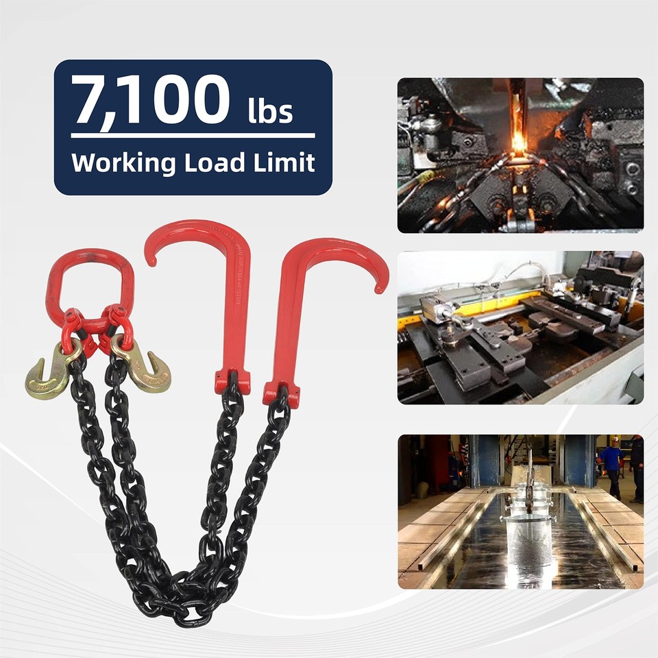 G80 3/8" x 3' V Bridle Tow Recovery Chain w/15" J-Hook & Grab Hook ...