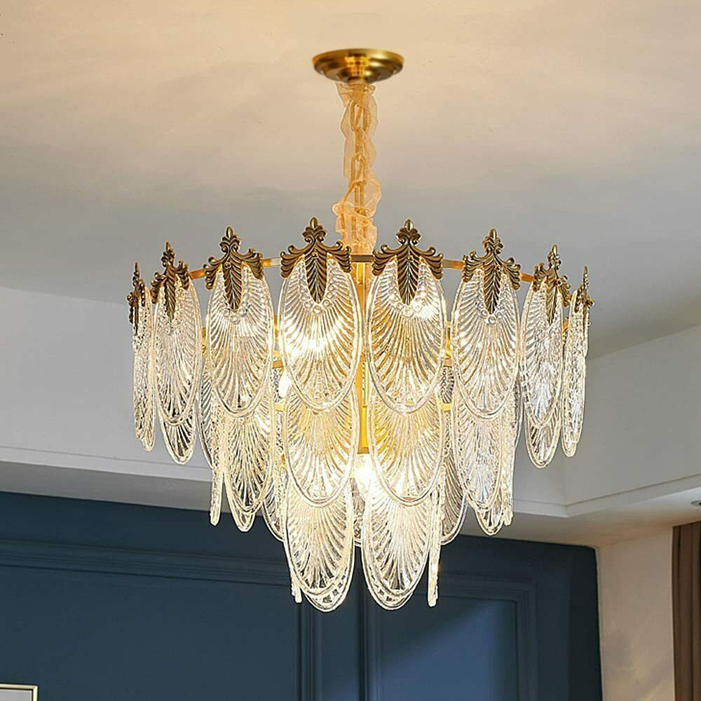 Modern 3-Layer Glass Chandelier Hanging Chain Pendant Ceiling Fixture ...