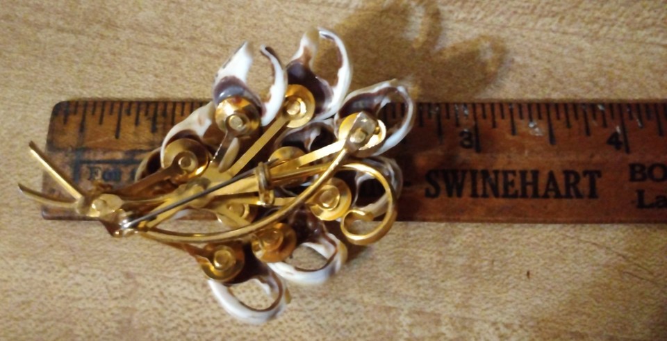 Vtg MIRIAM HASKELL? Seashell Crab Claw Cluster Brooch Pearl RARE UnSign ...