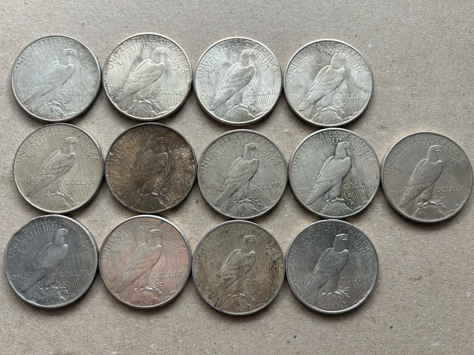 Peace Silver Dollars 1921-1923 Misc Mints US 90% Silver Lot of 13 rb | eBay