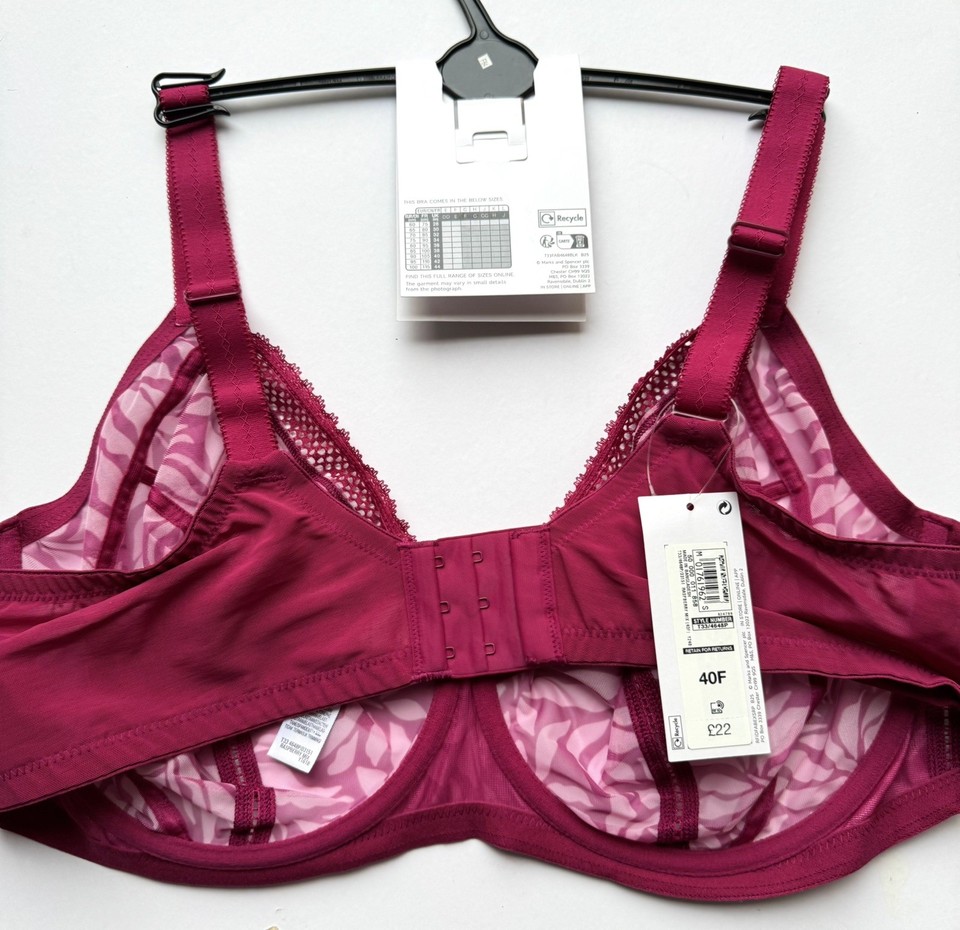 BNWT M&S Pink Underwired Non-Padded Extra Support Bra Lingerie Size 40F ...