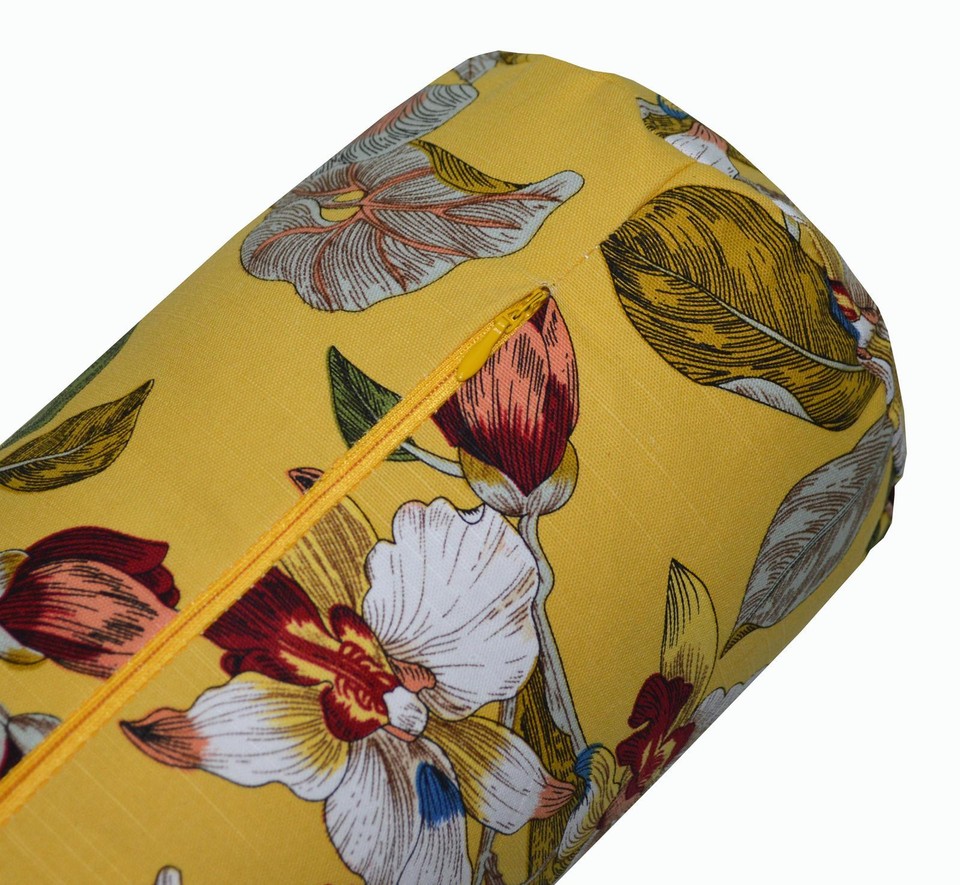 ai04g Lily Red Blue Green Pink Off White on Yellow Bolster Yoga Cushion ...