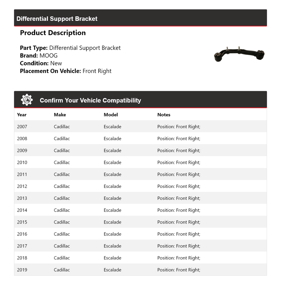 For 2007-2019 Cadillac Escalade Differential Support Bracket Front ...