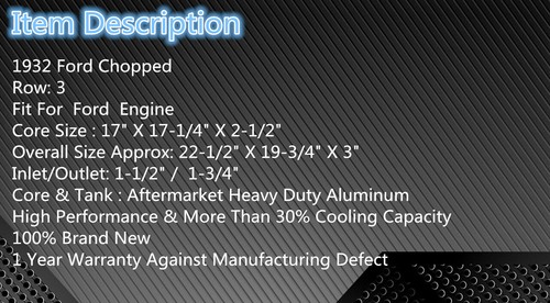 Aluminum Radiator Fit For 1932 Ford Chopped Ford Engine 3 Row | eBay