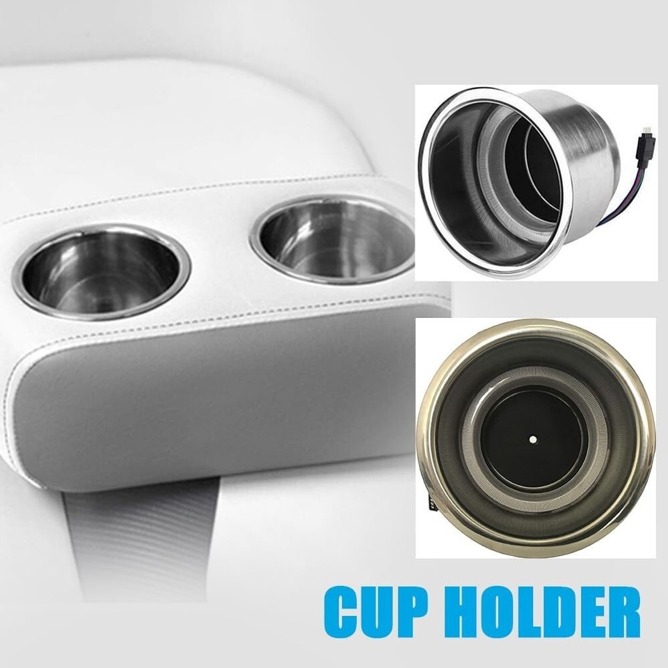 4PCS Cup Drink Holder Stainless Steel Remote Control 14LED RGB Marine ...