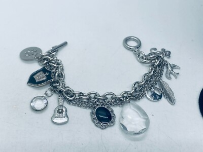 PRETTY BLACK ENAMEL CLEAR BEZEL FLEUR DE LIS, CROWN, MANDOLIN CHARM ...