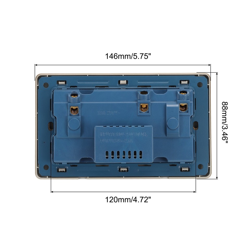 Dual UK Socket Switched Multi Power Outlet Dual USB Gold Tone 250V 13A ...