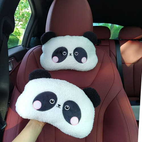 Plush Panda Car Headrest Panda Auto Waist Support Cushion Interior ...