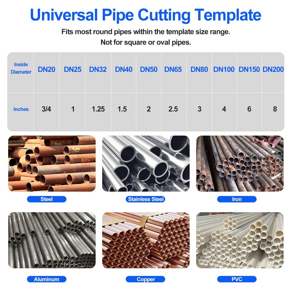 10PCS 3/4"-8" Pipe Saddle Template Cutting Guide Precision Marking ...