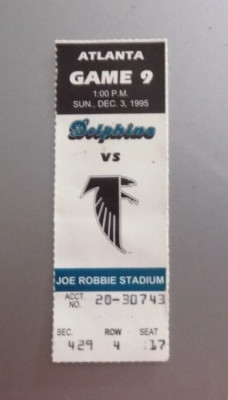 1995 Falcons @ Dolphins Ticket Stub NFL ROOKIE DEVIN BUSH SR. DB ...
