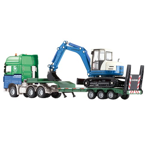 1/50 Cab Rotation Alloy Flatbed Trailer Loaded Truck Excavator Digger ...