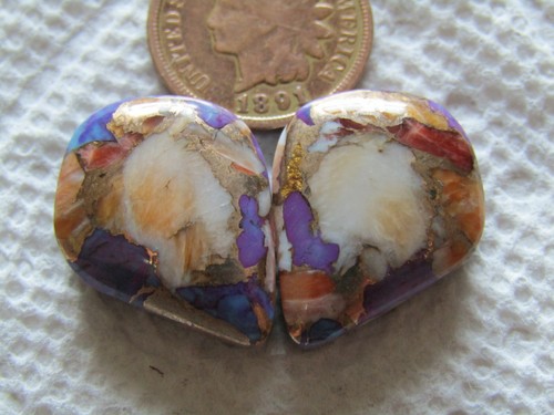 2 Spiny Oyster Shell Purple Mojave Turquoise Cabs 40 carats Orange Red ...