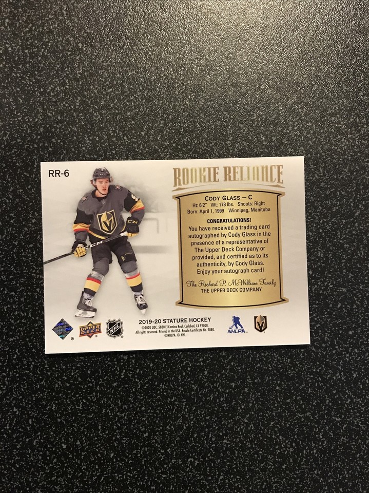 2019-20 Stature Cody Glass Rookie Reliance Autograph Auto #RR6 Knights ...