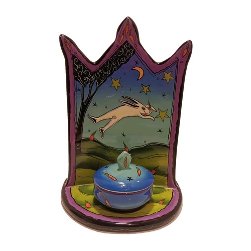 TERRI KERN DESIGNS Rabbits Ceramic Art Pottery Set TRINKET BOX Hand ...