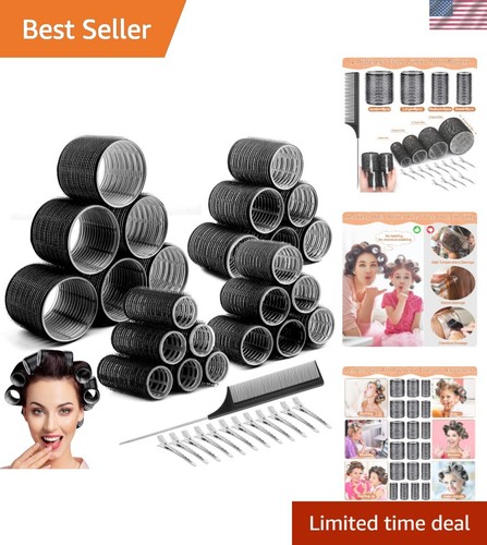 24PCS All-in-One Heatless Hair Curlers - 4 Sizes + Clips for Effortless ...
