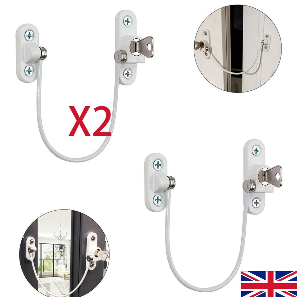 2X Window Door Cable Restrictor Security Key Lock Catch Wire Baby Child ...