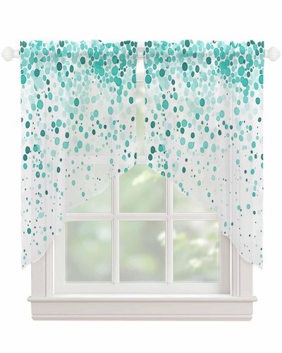 Teal Polka Dot Swag Valances for Windows Watercolor Teal Gradient Semi ...