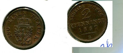 GERMANY 1867 2 PFENNING COIN AU 2601S | eBay