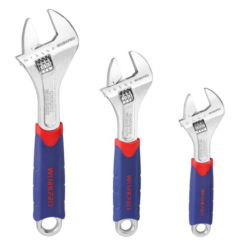 WORKPRO 3-piece Adjustable Wrench Set CR-V with Rubberized Anti-Slip ...