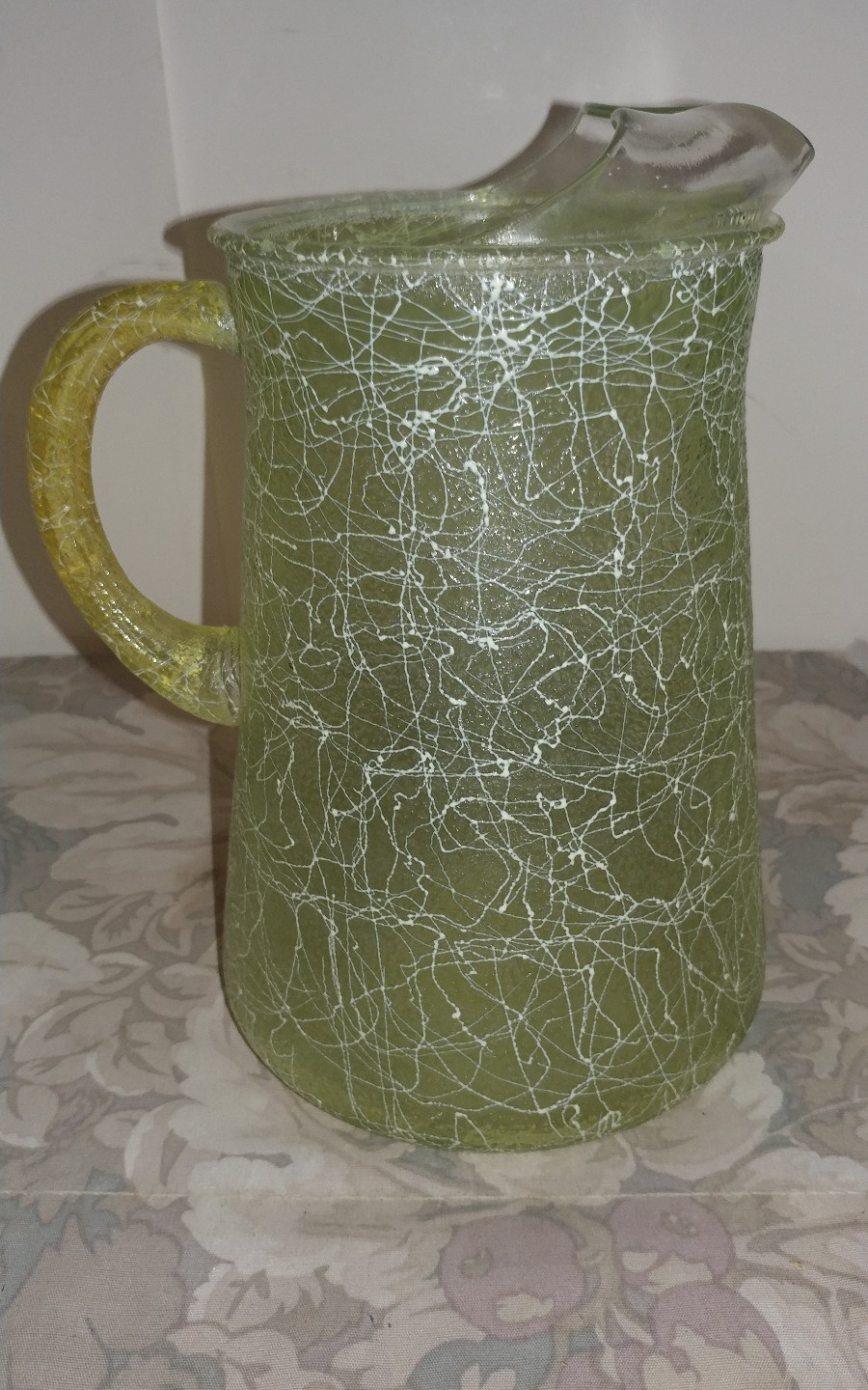 Vtg Splatter Spaghetti Glass Pitcher / Green/ Ice Lip/ 64 oz. | eBay
