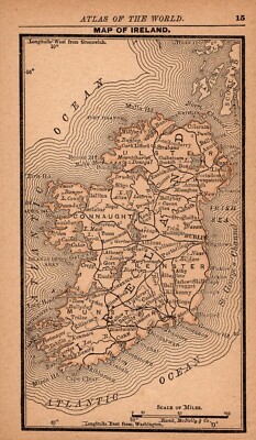 TINY Antique IRELAND Map of Ireland Small 1888 MINIATURE Ireland Map ...