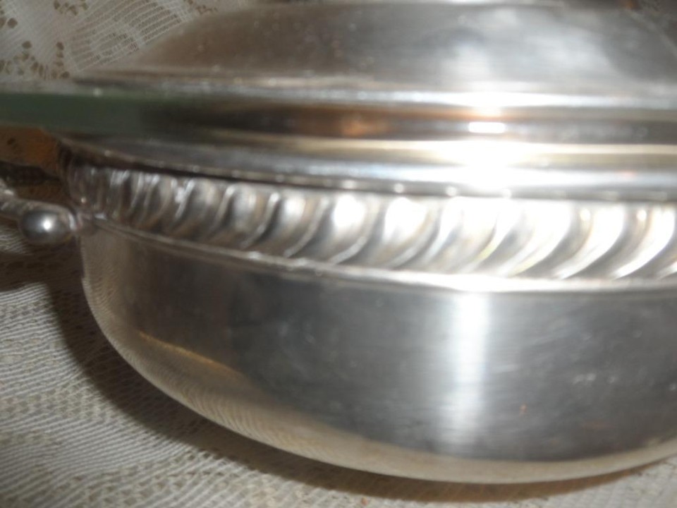 Vntg Ornate Pilgrim SilverPlate w/Glass Pyrex Chafing Dish Casserole ...