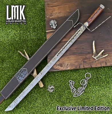 LMK Custom Forged Twist Damascus Sword Hard Wood Razor Sharp Damascus ...