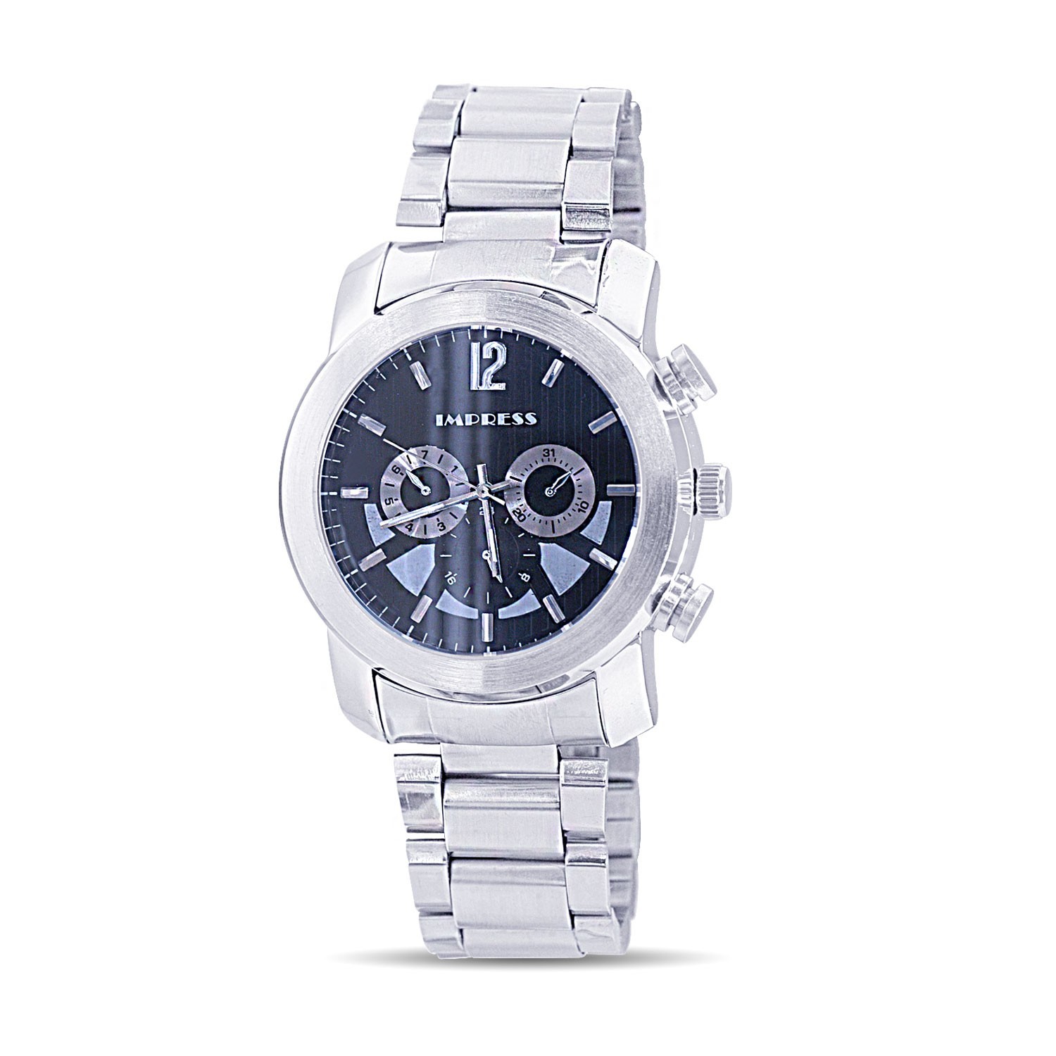 Mens Large Round Silver Black Dial Silver Tone Wide Band Watch | eBay