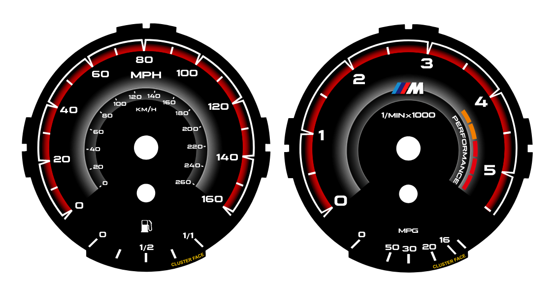 BMW e90/E92/E60 Instrument Cluster Face 160MPH 5.5K RPM MPG (Diesel ...