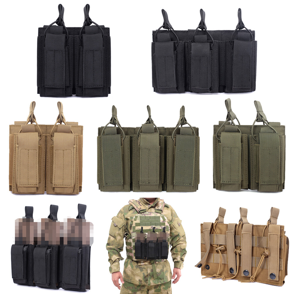 Tactical Molle Double/Triple Magazine Pouch Holder Holster Rifle Pistol ...