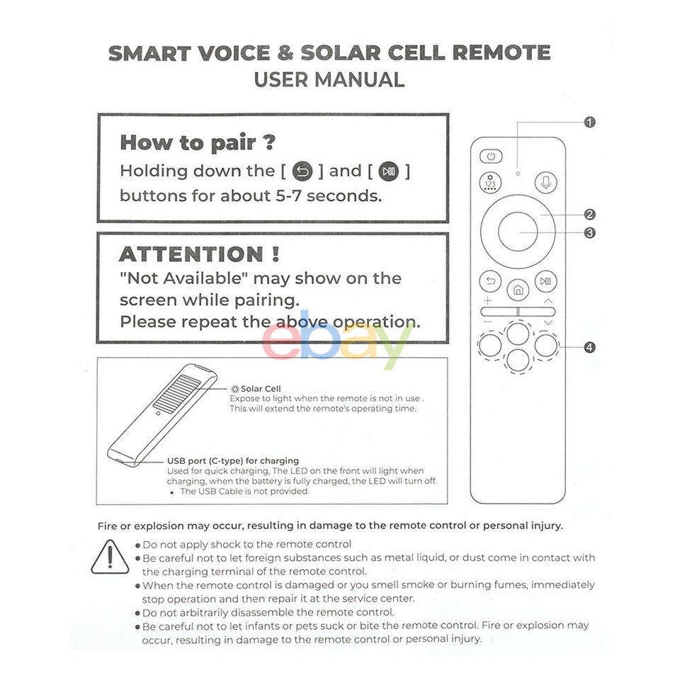 New BN59-01455E For Samsung Rechargeable Solar Cell Voice TV Remote ...