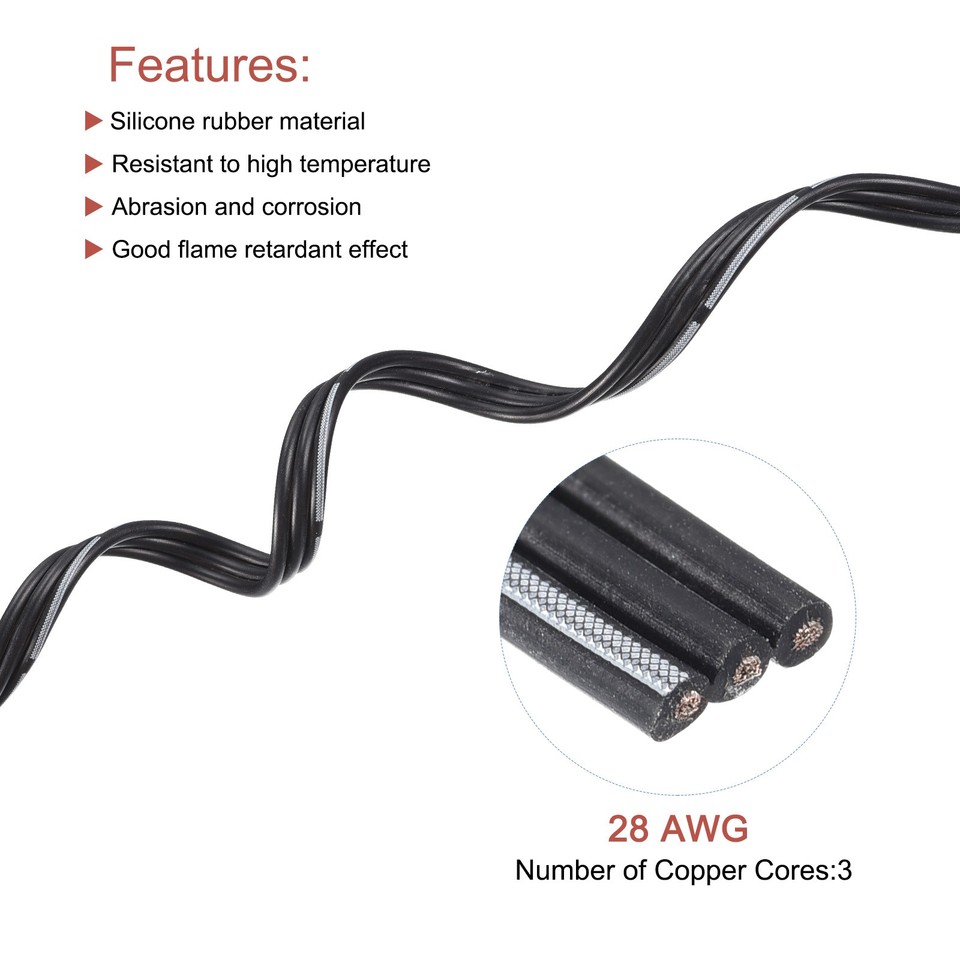 28AWG Silicone Ribbon Cable 3Pin 28 Gauge Flat Cable Silicone Wire 15m ...